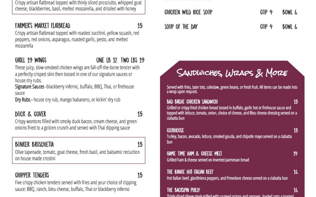 Blackberry Golf Menu August 2025 | Blackberry Ridge Golf Club